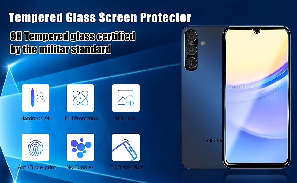 TQLGY 3 Pack Screen Protector for Samsung Galaxy A15 5G / 4G with 3 Pack Camera Lens Protector ...