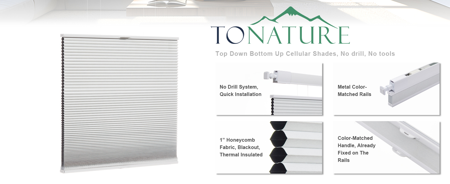 Amazon.com: Tonature No Tools No Drill Top Down Bottom Up Cellular Shades for Windows, 1 ...
