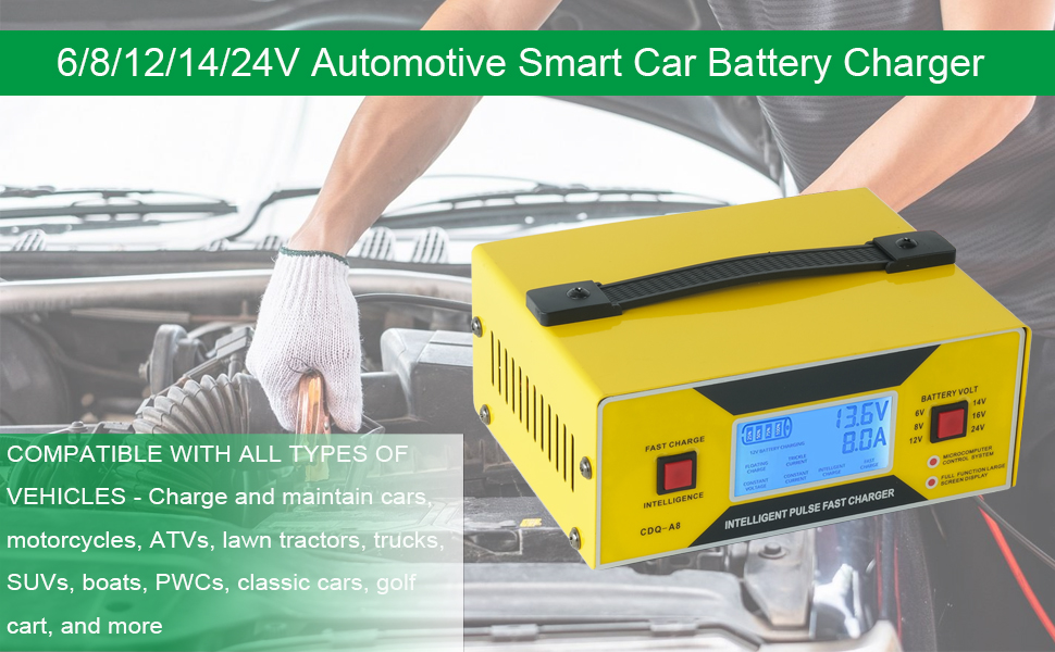 Amazon.com: 8 Volt Battery Charger Automotive 0-10A, Smart Car Golf Cart Battery Charger ...