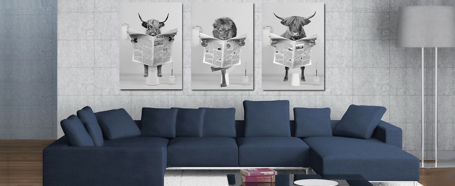 Amazon.de: MKHFUW Schottische Hochland Kuh Wandkunst Schwarz-Weiß Leinwandbild Cottage ...