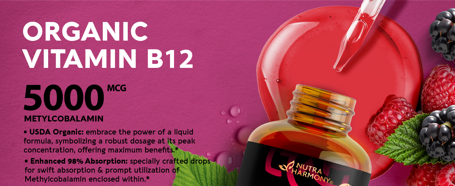 Amazon.com: USDA Organic Vitamin B12 Sublingual Drops - 5000 mcg Liquid ...