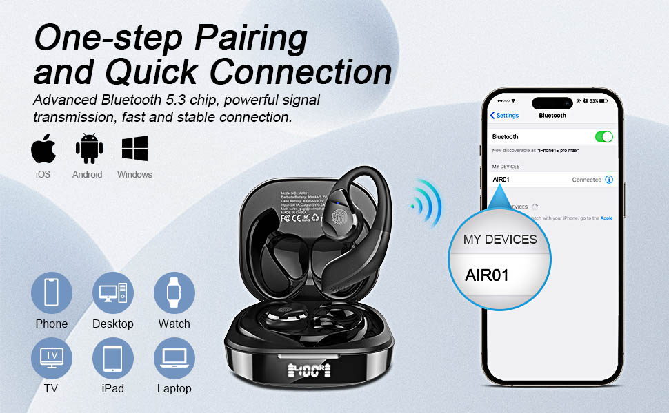 Amazon.com: BANIGIPA Open Ear True Wireless Earbuds, Bluetooth 5.3 ...