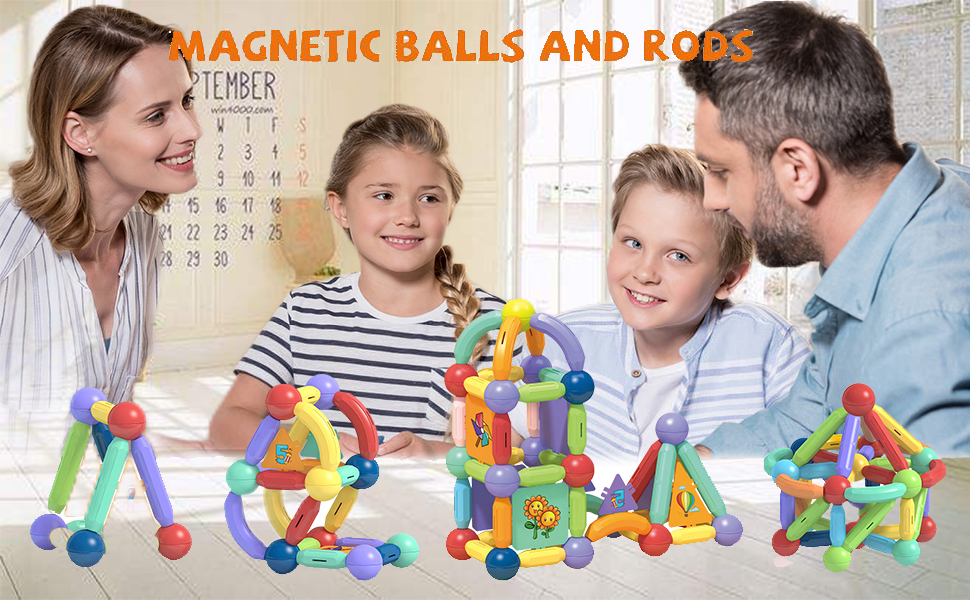 Magnetic Rods and Balls Set,Educational Magnet Sticks Building Blocks Toy for Children, Stacking ...