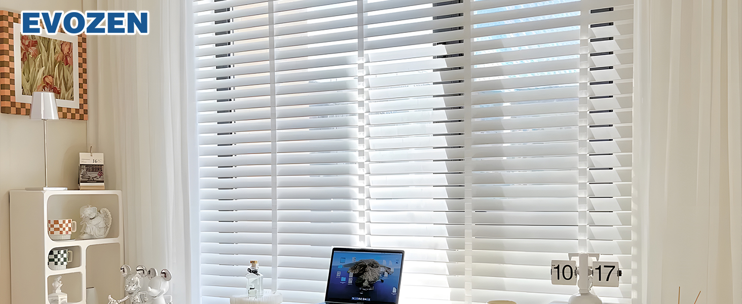 Amazon.com: EVOZEN Faux Wood Blinds 2 Inch Cordless, Room Darkening Mini Venetian Horizontal ...