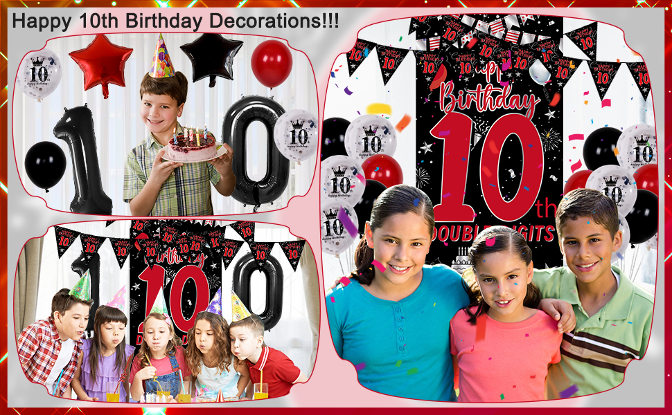 Amazon.com: 10th Birthday Decorations for Boys Girls, Red Black Double Digits Happy 10th ...
