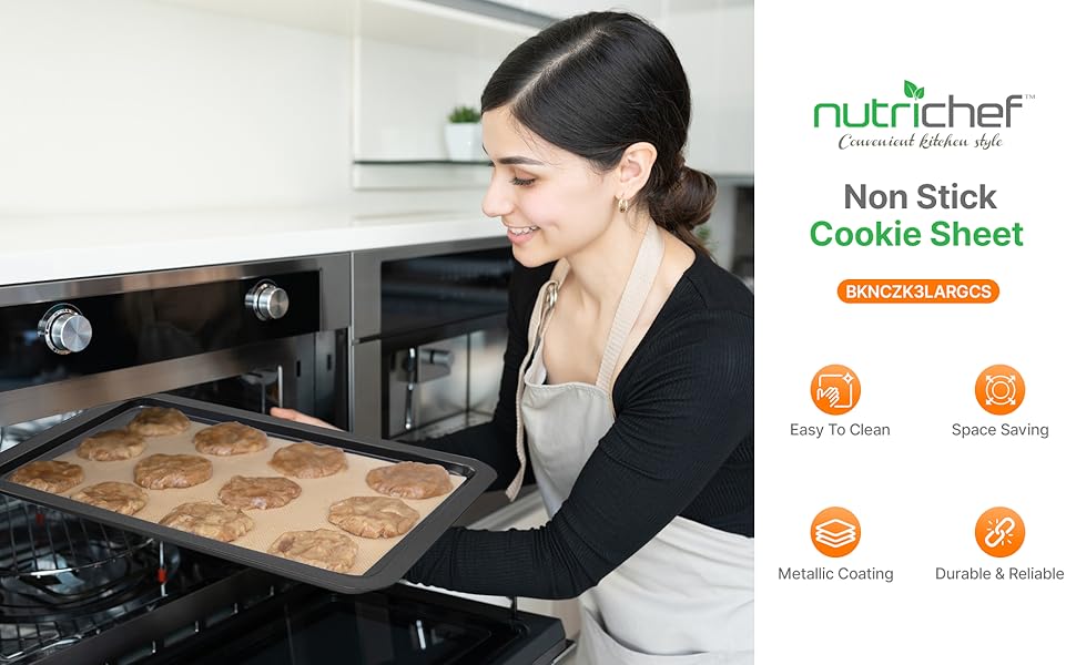 Amazon.com: Nutrichef Large Cookie Sheet, Nonstick Gray Silicone ...