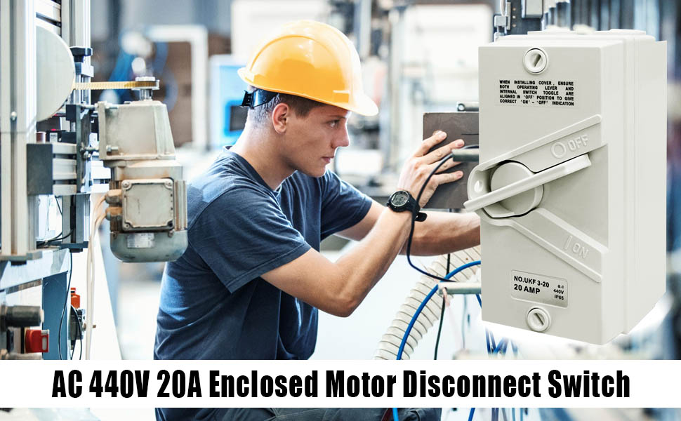 Enclosed Motor Disconnect Switch 20A 440V AC Disconnect Switch, IP65 Waterproof 3 Phase ...