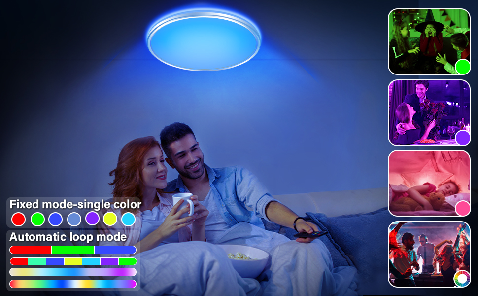 RGB LED Ceiling Light Dimmable with Remote Control，24W/3000LM Flat ...