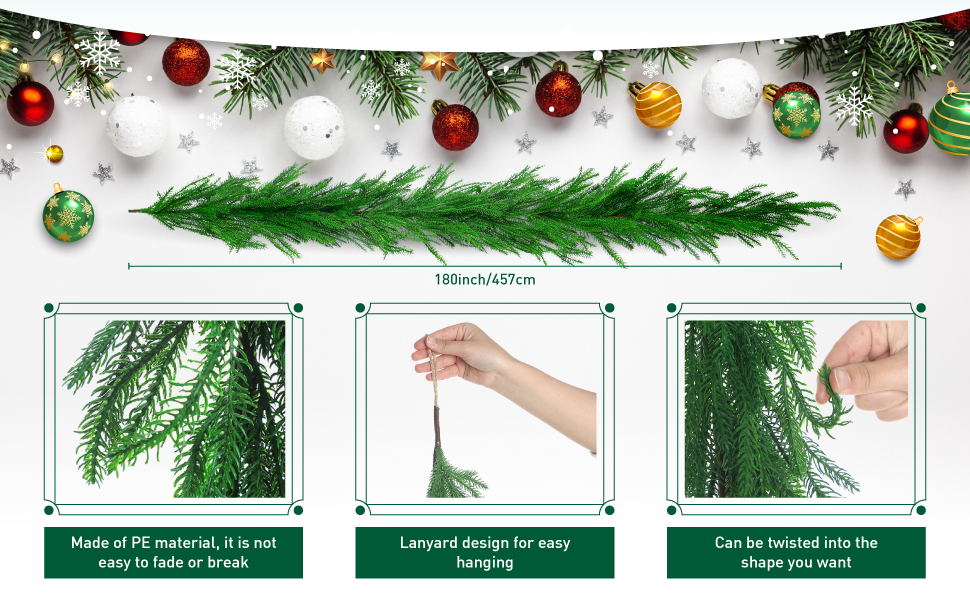 Amazon.com: Jutom Christmas Real Touch Norfolk Pine Garlands Artificial Greenery Faux Christmas ...