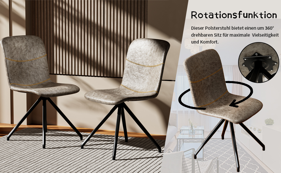 Rcynview Esszimmerstuhl drehbar, Küchenstuhl Drehstuhl 360 Grad drehbar, Polsterstuhl, Drehstuhl ...