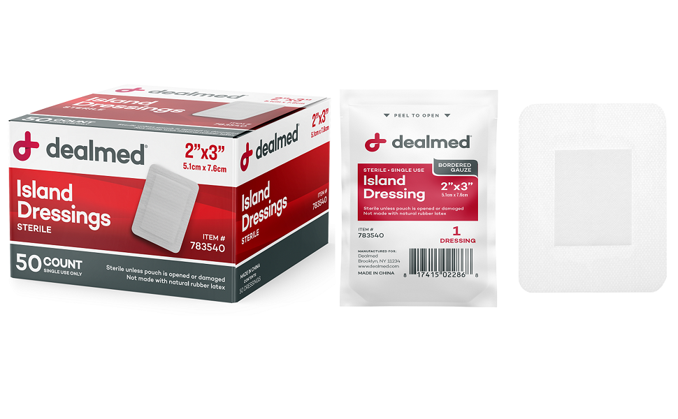 Amazon.com: Dealmed Sterile Bordered Gauze Island Dressings – 50 Count, 2" x 3" Gauze Pads ...