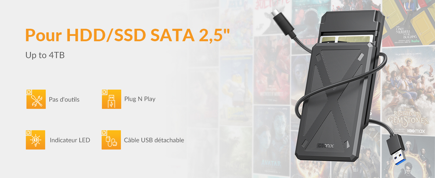 iDsonix Boîtier de Disque Dur 2,5 Pouces 6Gbps USB 3.1 vers SATA III ...