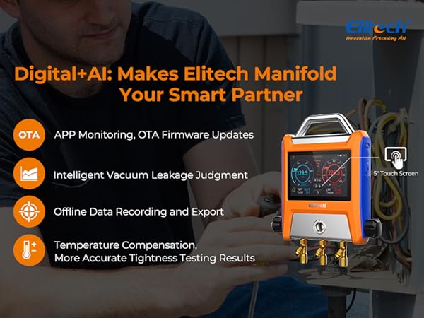 Elitech MS-4000 Smart HVAC Digital Manifold Gauge 4-Way, 49% OFF