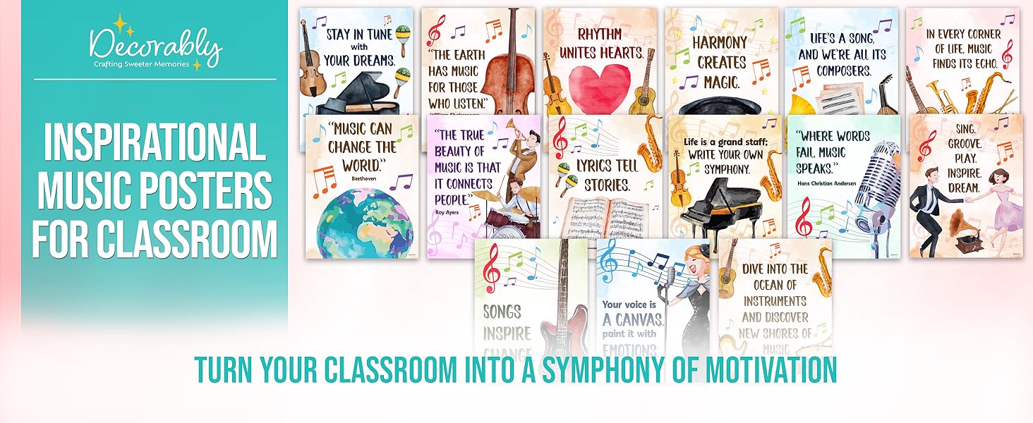 Amazon.com : Decorably 15 Music Posters for Classroom, 11x14in Matte ...