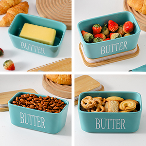 Amazon.com | Hasense Porcelain Butter Dish with Lid for Countertop, Large Ceramic Butter Dish ...