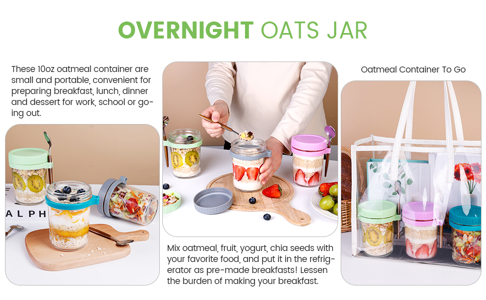 Amazon.com: SUREHOME Overnight Oats Containers with Lids And Spoon, 4 Pack Glass Mason Jars for ...