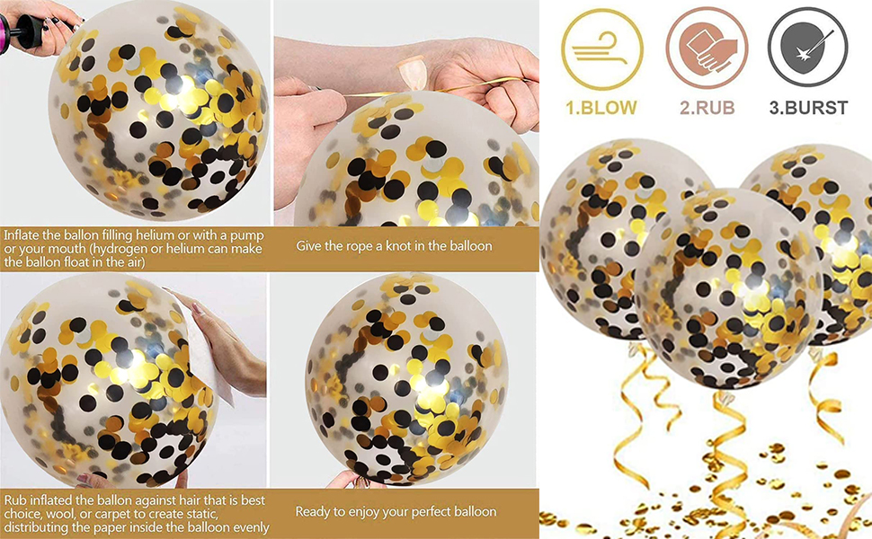 Amazon.com: 50pcs Black Gold Confetti Balloons, 12inch Latex Balloons with Black Gold Paper Dots ...