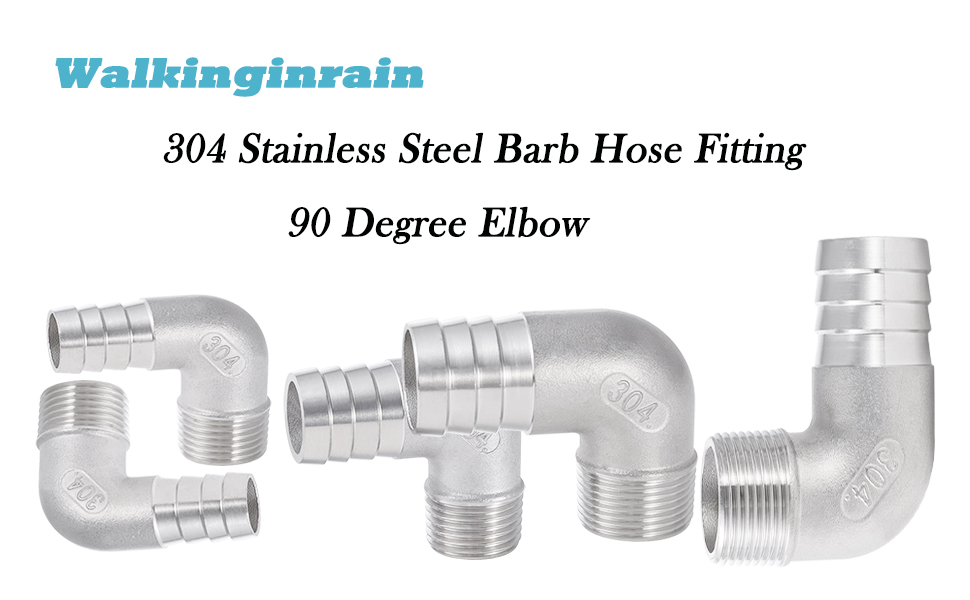 Walkinginrain 304 Stainless Steel 90 Degree Elbow - 1-1/4" Hose Barb to 1" NPT Male Thread Pipe ...
