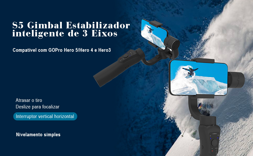 Gimbal Estabilizador Portátil de 3 Eixos com Tripé de Aderência para ...
