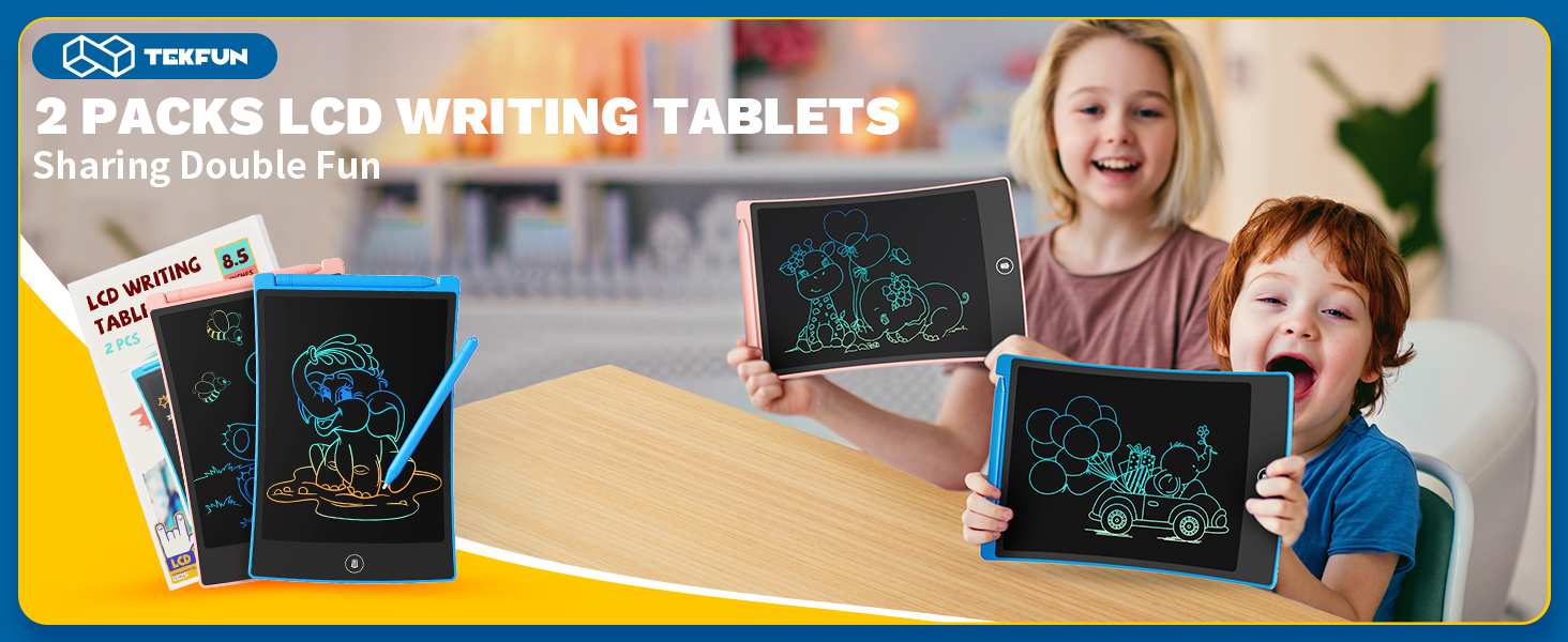 Amazon.com: TEKFUN 2 Pack LCD Writing Tablet with 4 Stylus , 8.5in Erasable Doodle Board Mess ...