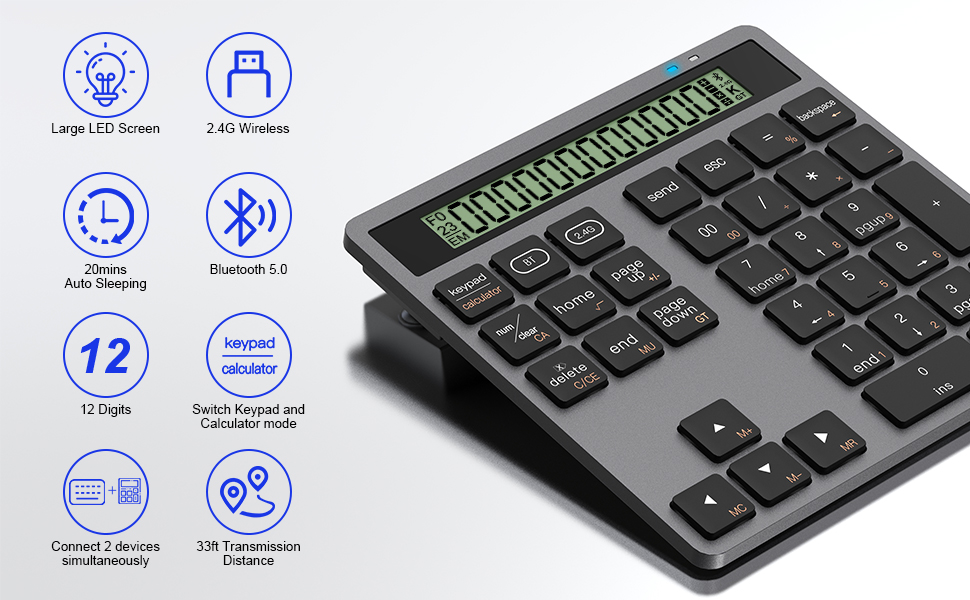 Amazon.com: Bluetooth Number Pad - 2.4G Wireless Numeric Keypad with Display Calculator ...