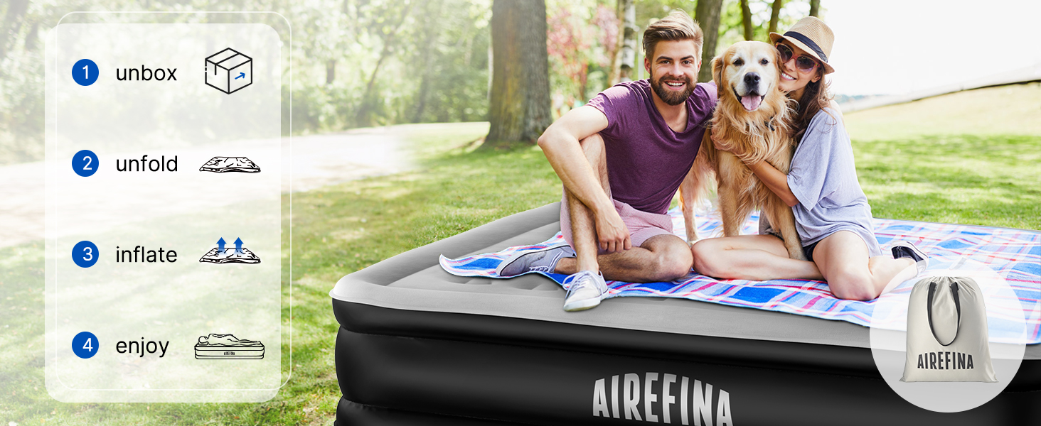 Airefina King Inflatable Air Mattress,Air Bed with Built-in Electric Pump,Double Blow Up ...