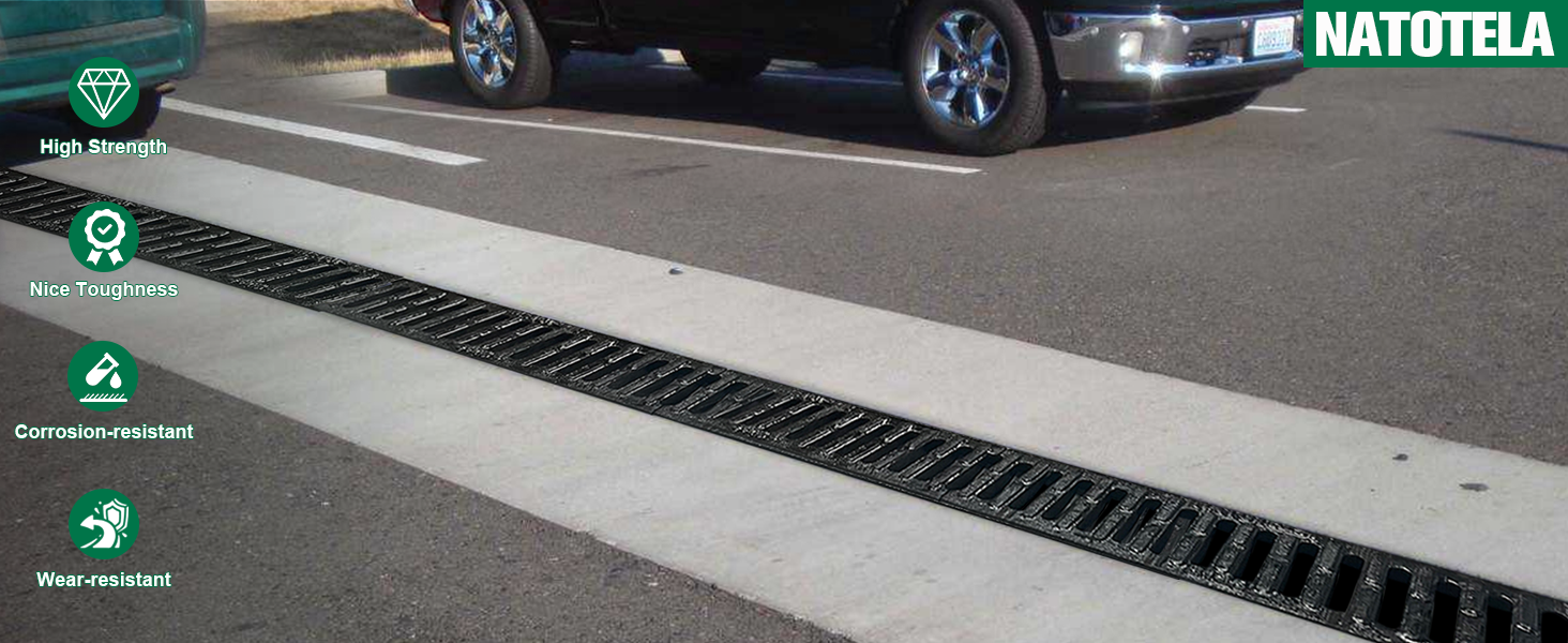 Natotela Channel Drain with Ductile Iron Grates-39.4Lx6.1Wx5.5H in ...