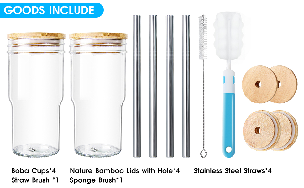 Amazon.com: 4 Pack Glass Cups With Lids And Straws, 22oz Iced Coffee ...