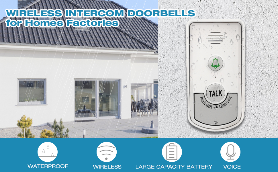 Wireless Intercom Doorbells, with 1 Outdoor Bell and 2 Indoor Bells ...