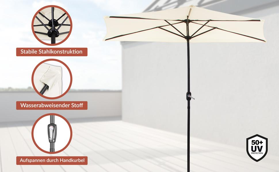 Kingsleeve® Sonnenschirm Halbrund 2,7m Abdeckung UV-Schutz 80+ Balkon Terrasse Halbschirm ...