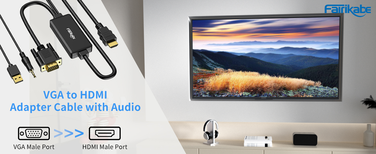 Amazon.com: Fairikabe VGA to HDMI Cable with Audio, 1080P HD Adapter, 6 ...