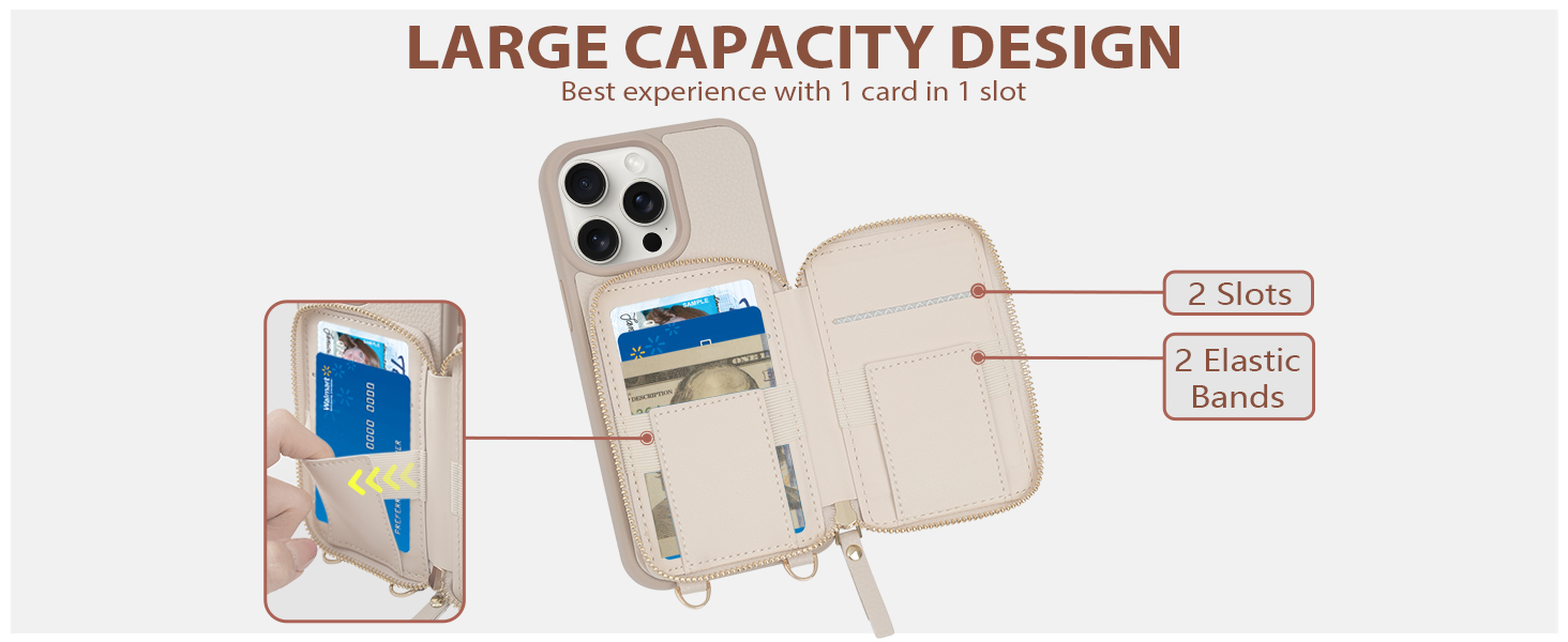 Amazon.com: LAMEEKU for iPhone 15 Pro Wallet Case with Credit Card Holder, Zipper Leather ...