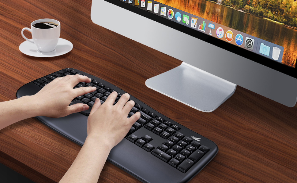 Wireless Keyboard,Ergonomic Keyboard with Wrist Rest,Full Size Computer ...