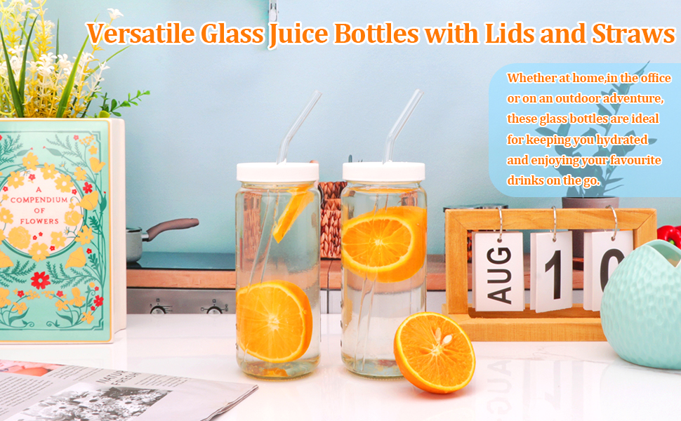 Amazon.com: Encheng 16 oz Glass Juice Bottles with Lids,9 Pack Reusable Juicing Bottles Drinking ...