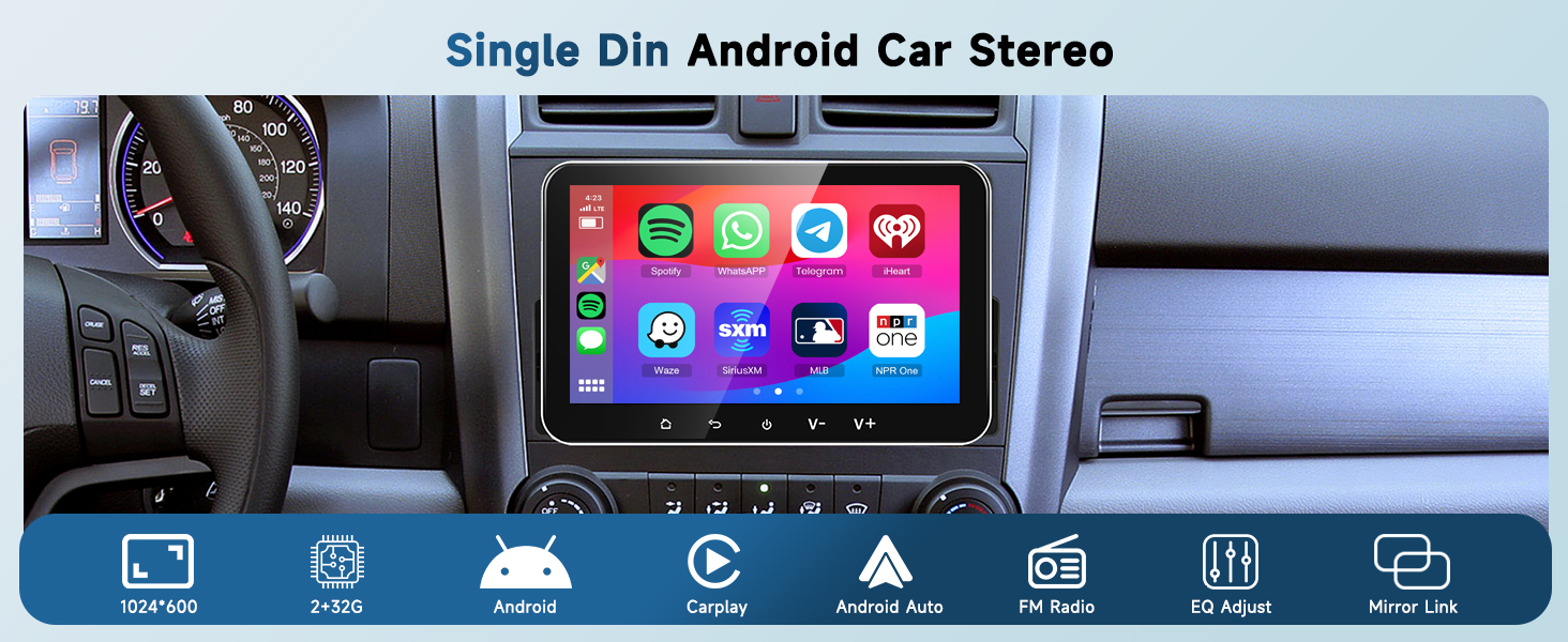 Amazon.com: [2G+32G] Android Car Sterero 7 Inch Single Din with Wireless Carplay Android Auto ...