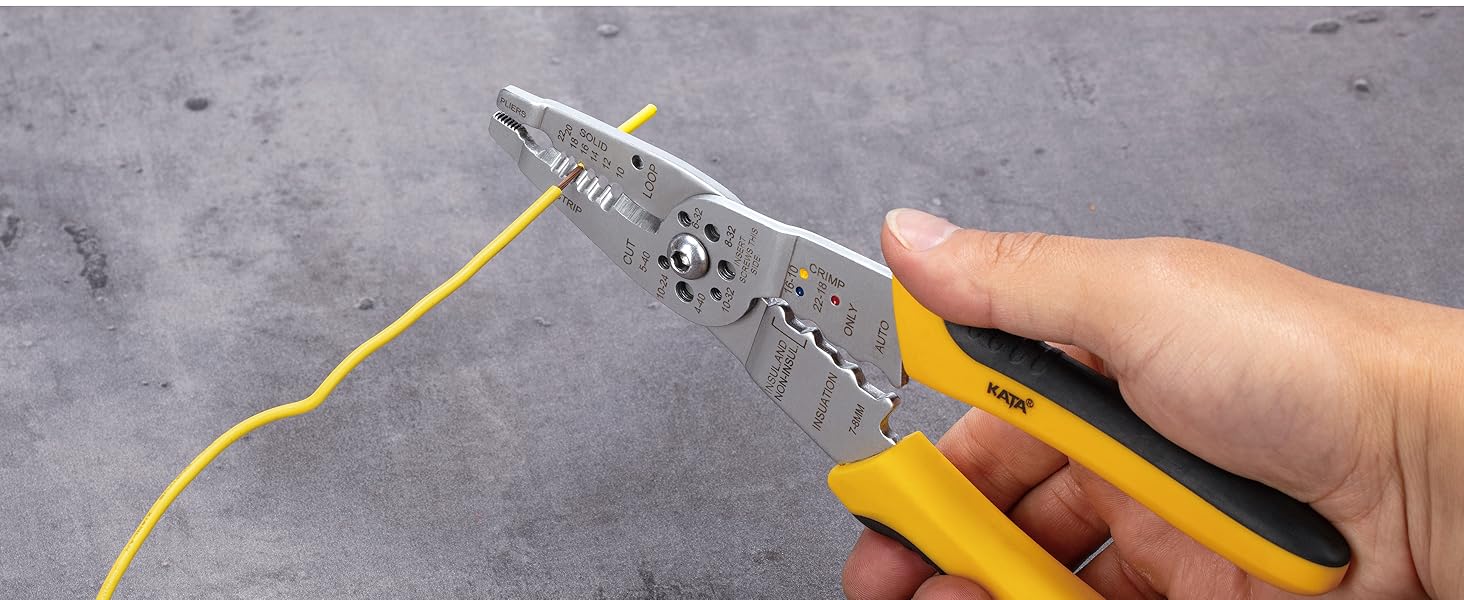 KATA Wire Stripper Tool for Electricians: Professional 8 Inch Wire Stripping Crimping Cutting ...