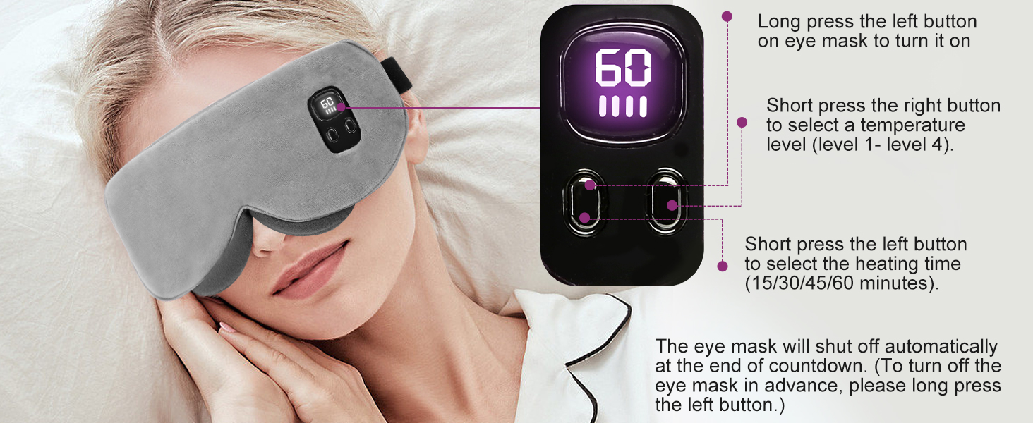 Aroma Season Heated Eye Mask, Cordless Warm Eye Compress, 4 Temperature Level, Light-Blocking ...