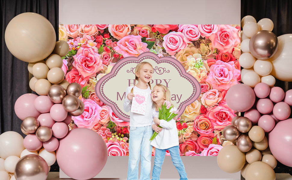 Amazon.com : WOLADA Happy Mothers Day Photography Backdrop Mother's Day Flowers Wall Photography ...