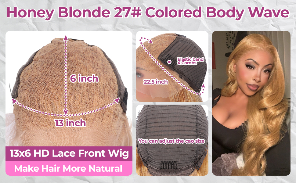 Amazon.com: SPOU 27# lace front wig human hair honey blonde 200 Density hd lace front wigs human ...