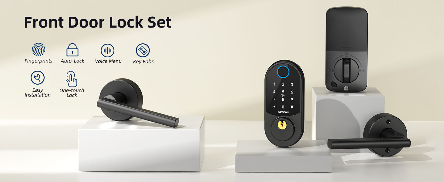Keyless Entry Door Lock with Handles, Zomnua Fingerprint Door Lock Sets ...
