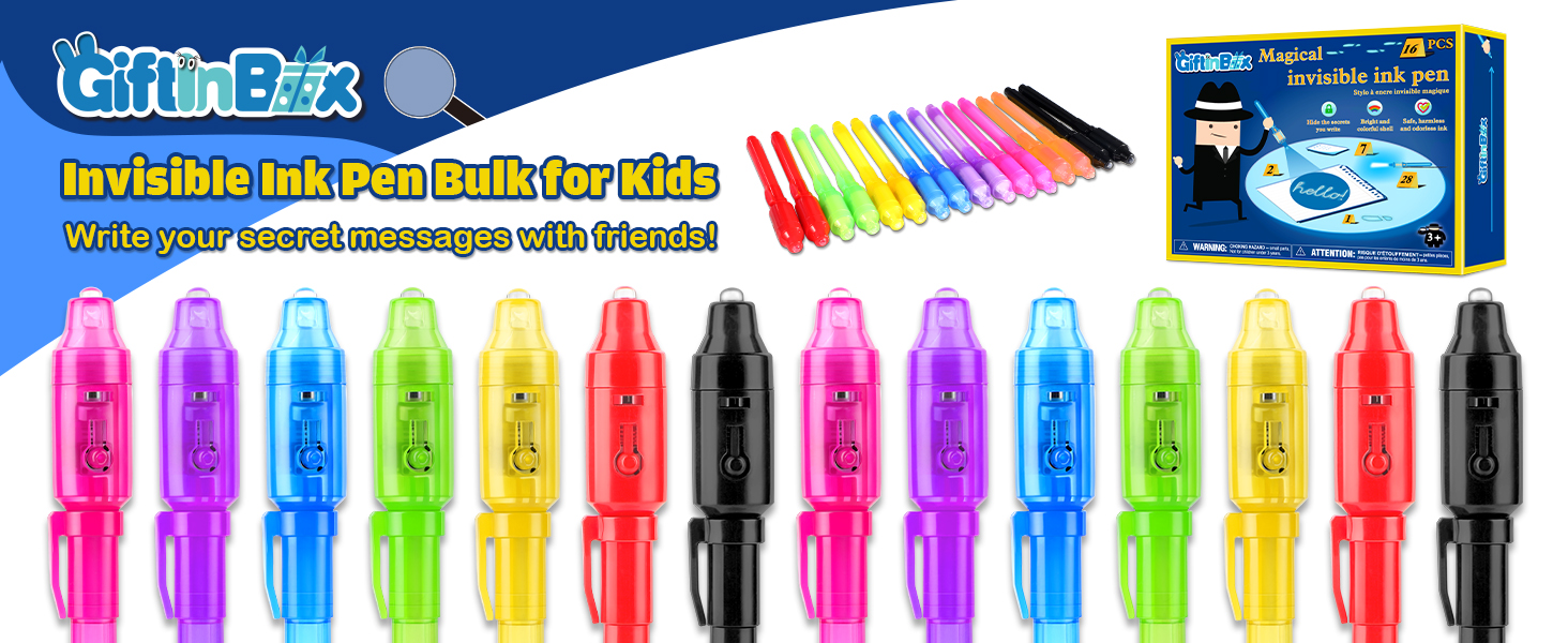 Amazon.com: GIFTINBOX Invisible Ink Pen, 16PCS Spy Pen with UV Light for Kids, Birthday Party ...