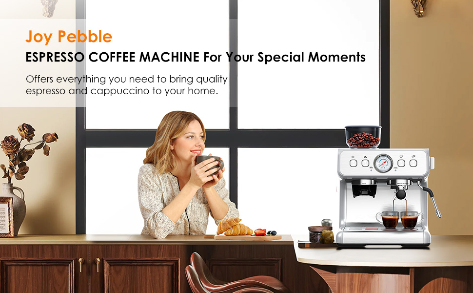 Amazon.com: Joy Pebble Máquina de café expreso, 15 bar profesional con molinillo de café barista ...
