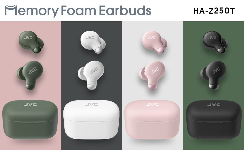 JVC HA-Z250T-B Noise Cancelling Bluetooth Wireless Memory Foam Earbuds, Comfortable Fit, Sound ...