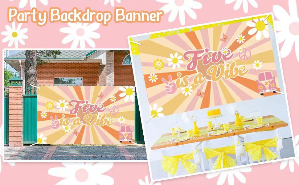 Amazon.com : Groovy 5th Birthday Party Decorations Five Is A Vibe Backdrop Banner Retro Hippie ...