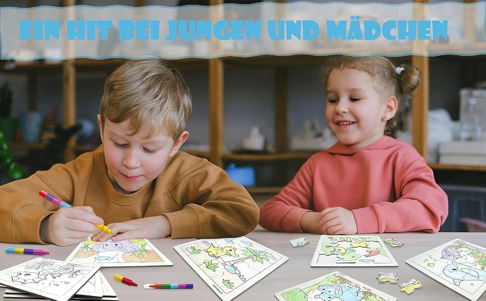 HahaMagic, 12PCS Puzzles zum Bemalen, mit 12 Stapelbare Wachsmalstifte (7 Farben in 1), Puzzles ...