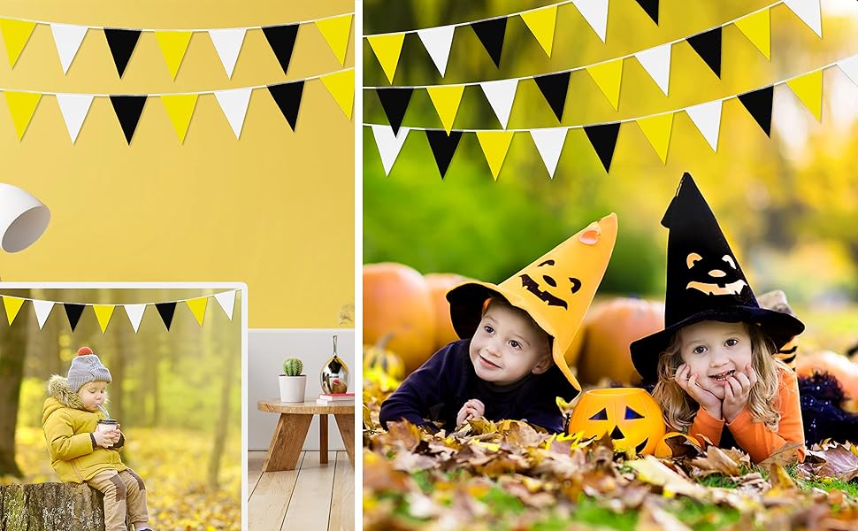 Amazon.com: LoveVC 100 Feet Yellow Black White Pennant Banner Flags ...