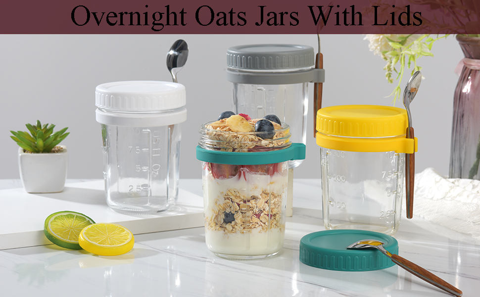 Amazon.com: yesme Overnight Oats Containers With Lids, Mason Jars for Overnight Oats,16oz ...