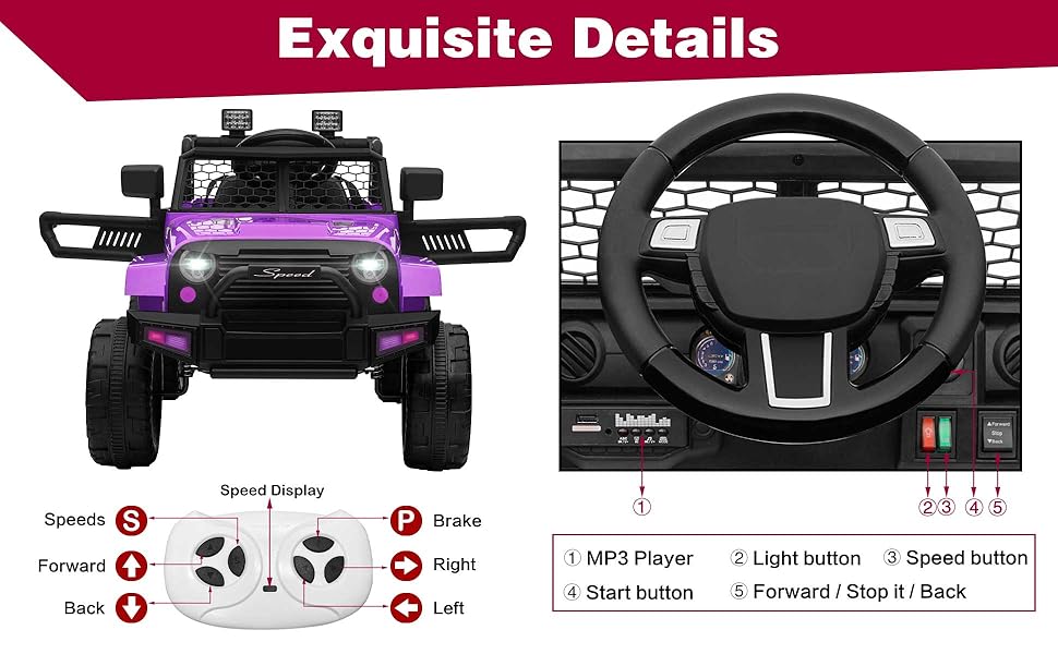 Amazon.com: MOLACHI Ride on Truck with Remote Control，12V Battery Powered Electric Vehicle Toy w ...