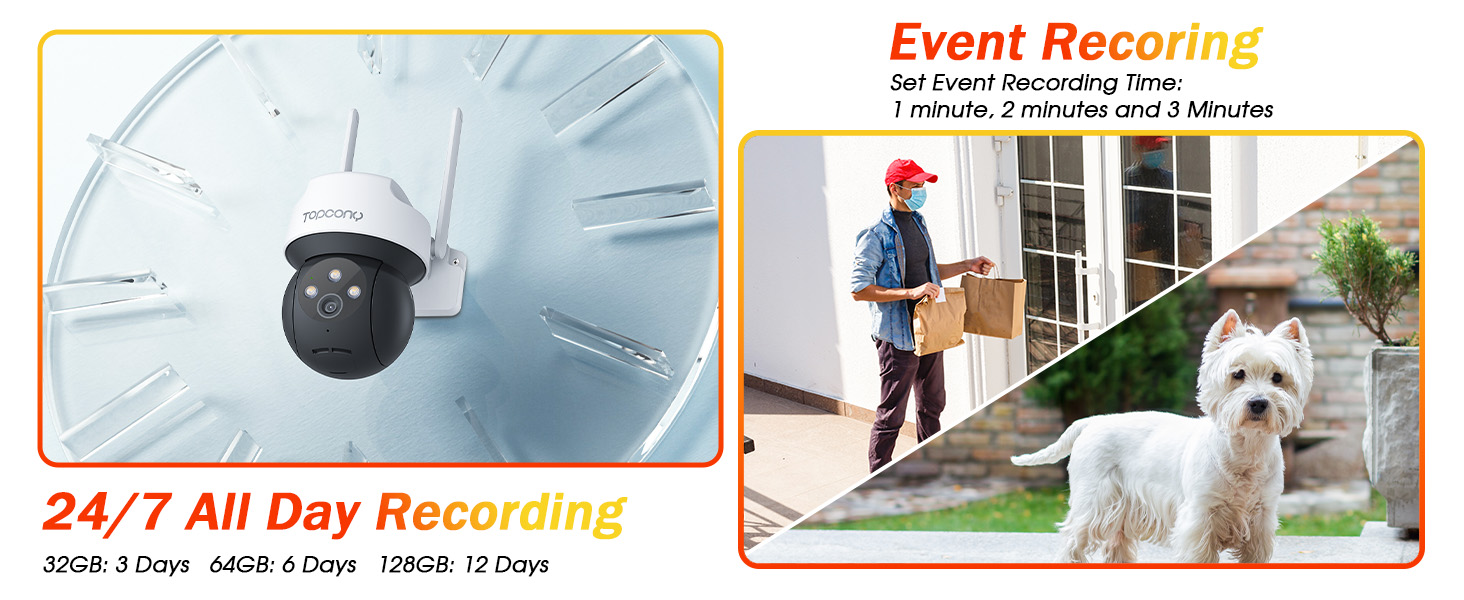 Topcony 2K 360° Security Camera Outdoor, PTZ Home Wi-Fi Wireless Auto Track AI Motion Detection ...