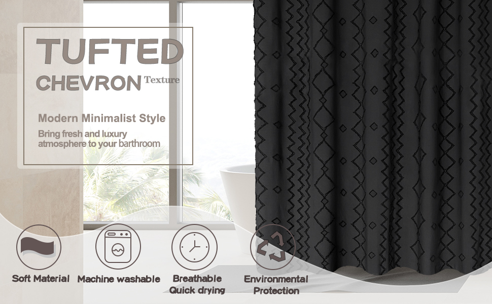 Amazon.com: NixiYa Shower Curtain Black Boho Woven Fabric Shower Curtain Modern Tufted Chevron ...